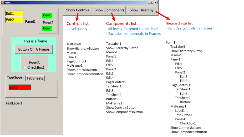 List of Delphi controls on a form – Tree hierarchy and flat list (VCL ...